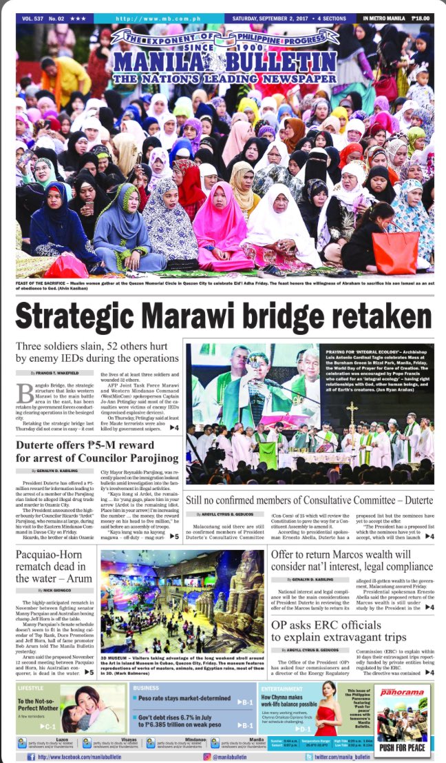 Philippine Newspaper Headlines : Saturday, Sept. 02, 2017 – Aseanews