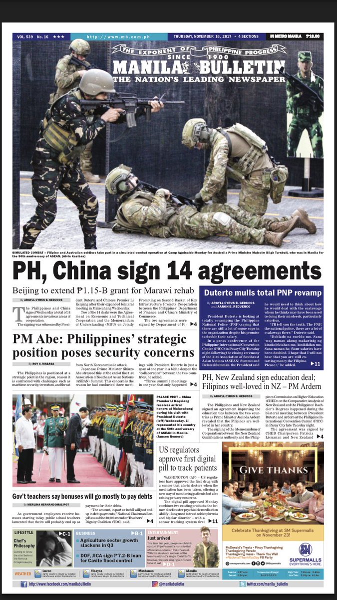 Asean Newspaper Headlines: Thursday Nov. 16 2017 – Aseanews